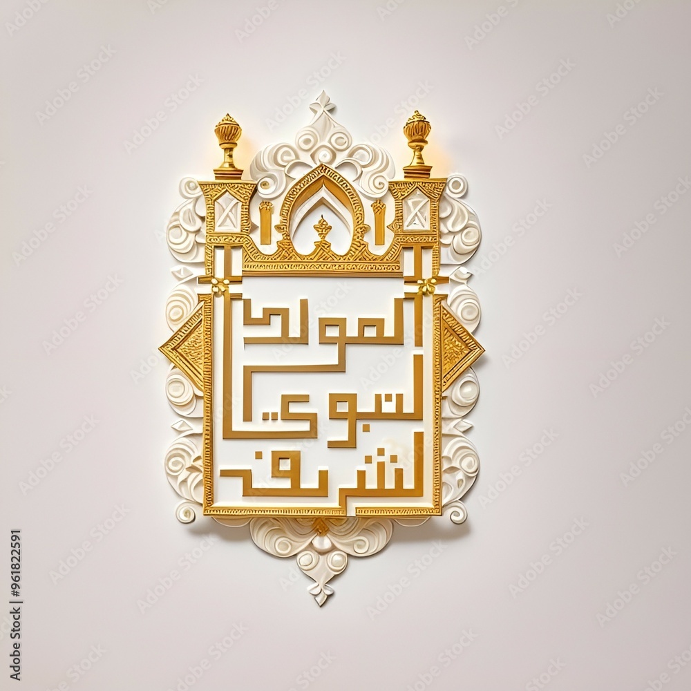 3D Arabesque Gold Birthday of the prophet Muhammad peace be upon him ...