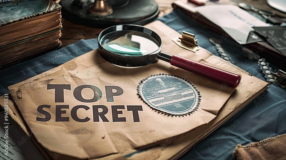 Top Secret File with Bold Stamp and Magnifying Glass: Confidential ...