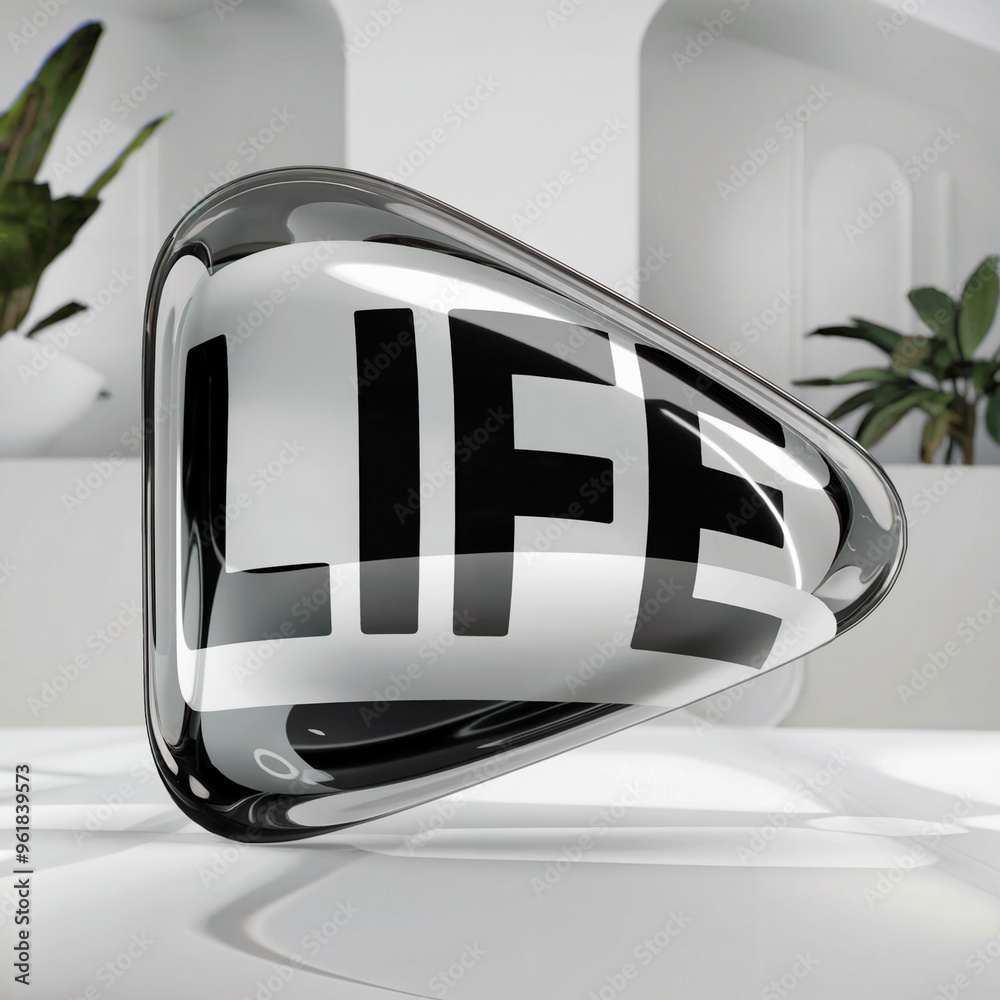3D render of a modern object with the text "life". The object is a ...