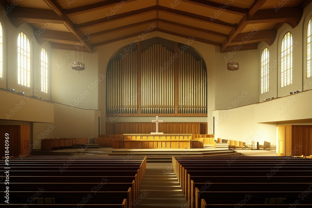 Large Church Interior: Empty Auditorium with Stage, Concert Seating ...