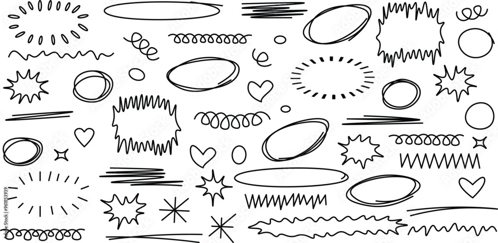 Set of scribble doodle underline emphasis shape. Emphasis line shape ...