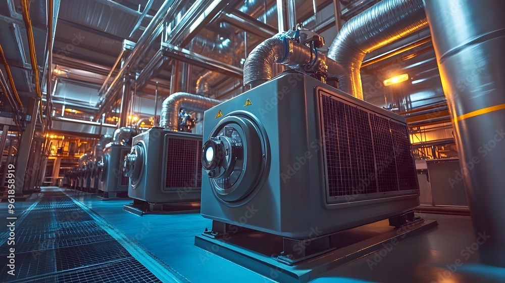 Chilled Water System An industrial cooling system with large chillers ...