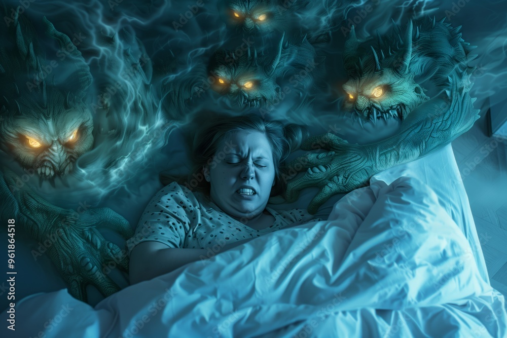 Nightmarish creatures encircle child they drift sleep. Creepy nightmare ...