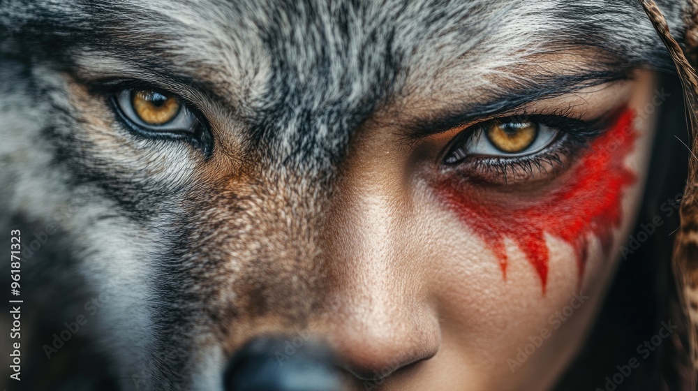 Mythological werewolves half wolf human face person looking serious ...