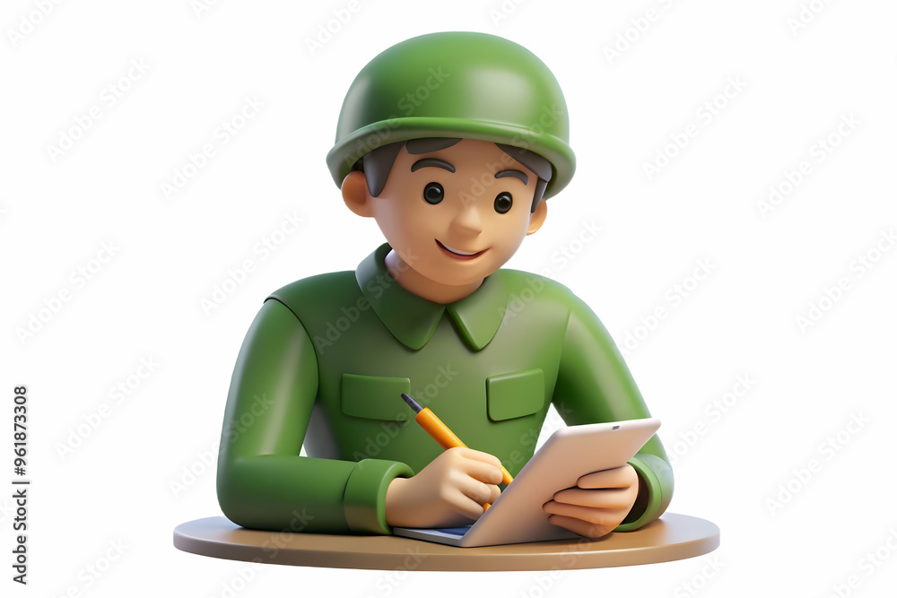 3D Soldier Writing a Letter Home in Quiet Moment - Reflective Military ...