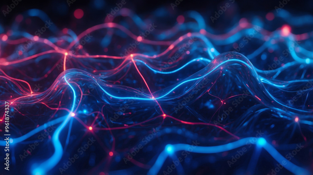 3D digital illustration depicting intertwined blue lines with glowing ...