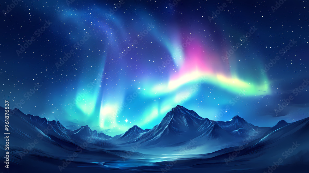 Beautiful northern lights in the starry night sky. aurora borealis over ...