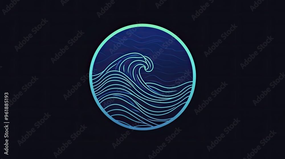 Circular sea icon with a stylized wave pattern inside, framed by a thin ...