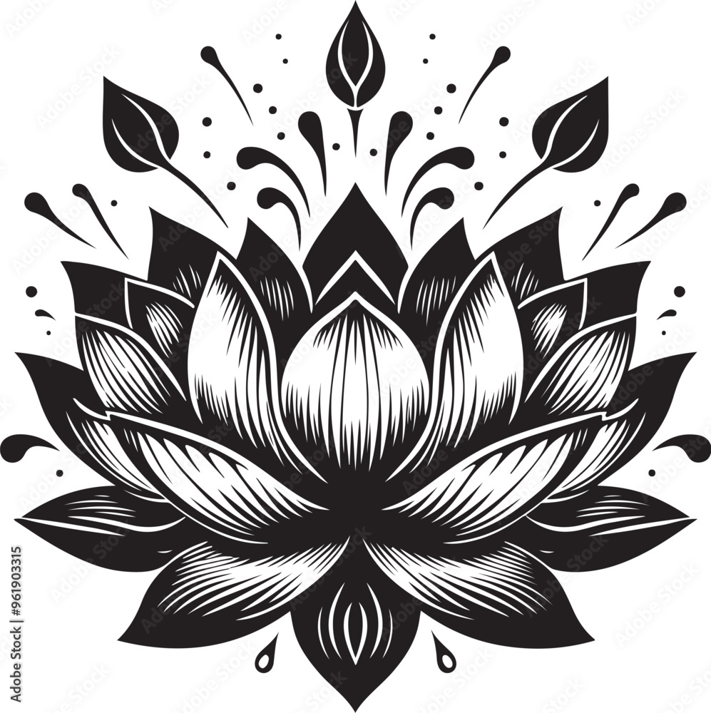 lotus flower vector art,graphics lotus flower icon set,vintage ...