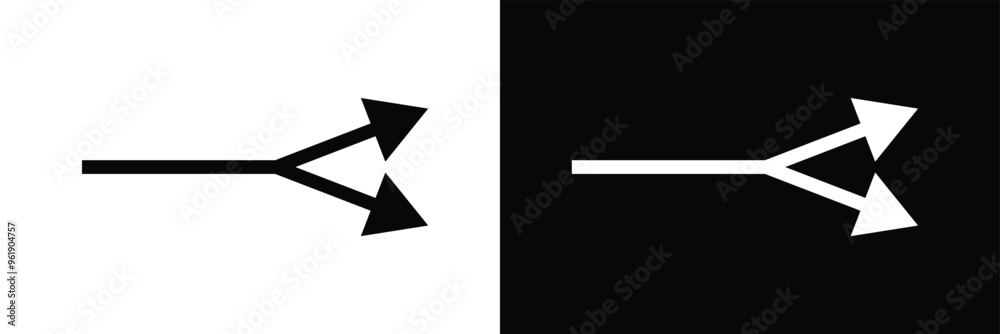 Two-way direction red arrow icon. Abstract three head arrows silhouette ...