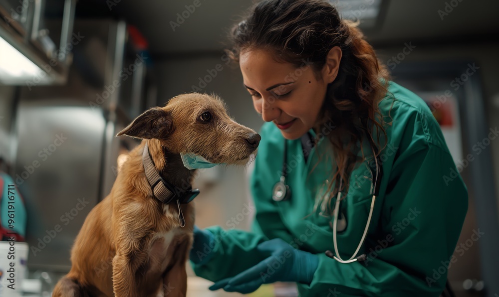 cinematic-style full-body photograph of a beautiful young veterinarian ...