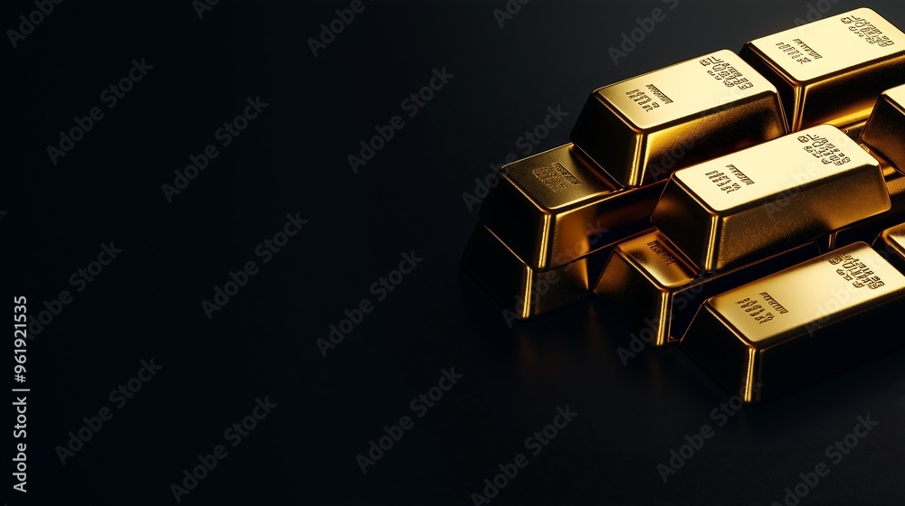Multiple gold bars placed on the right side of the image, set against a ...