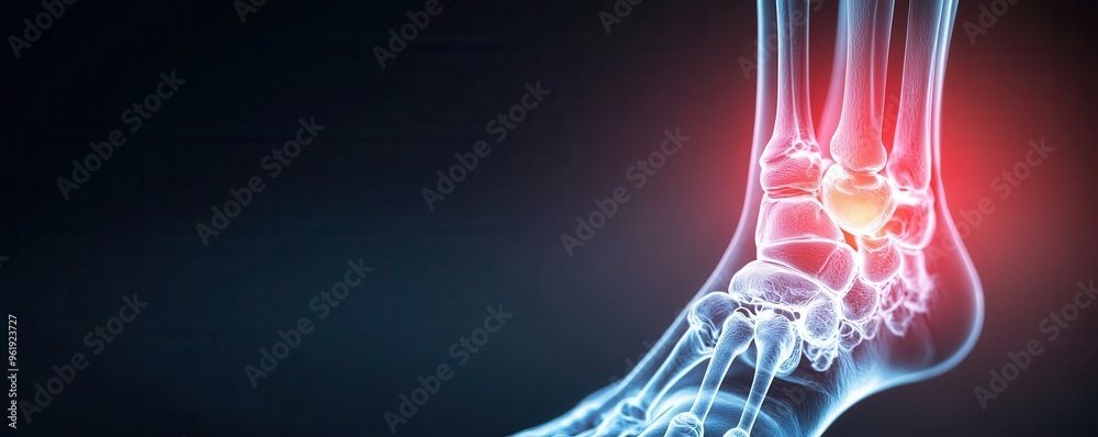 Swollen ankle with a visible tendon injury, focus on the swelling ...