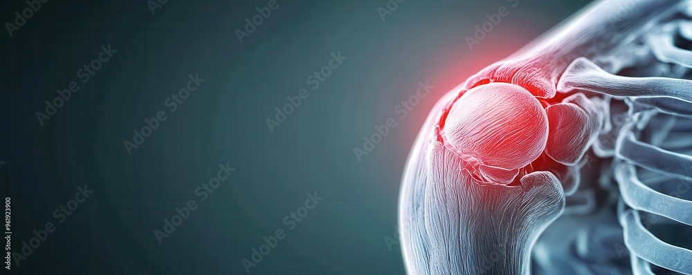 Swollen shoulder joint with muscle tension, detailed texture, joint ...