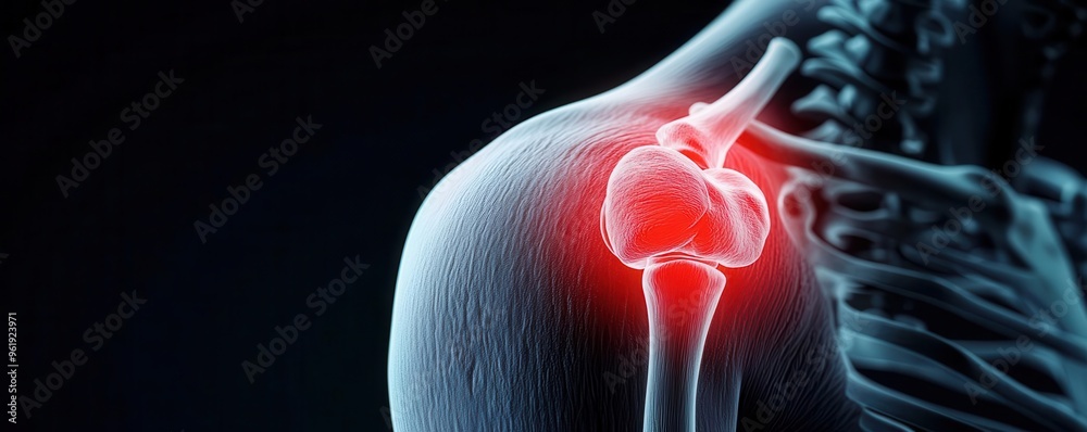 Swollen shoulder joint with muscle tension, detailed texture, joint ...