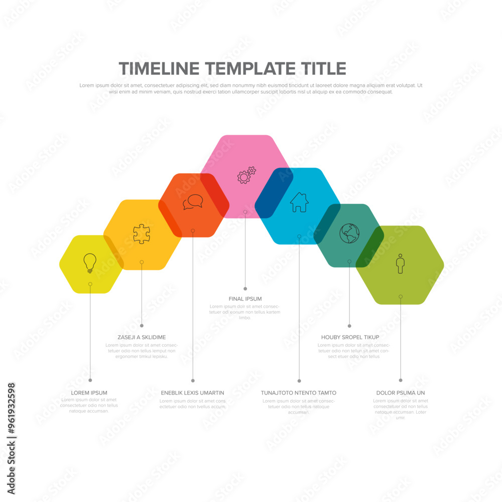 Vector time line infochart template with highlighted hexagon shapes ...