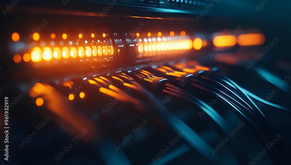 Server Rack Lights Up with Network Cables, Connecting Data Flow for ...