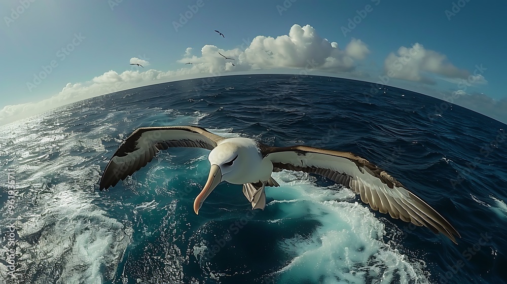 Elegant albatross soaring over open ocean, massive wingspan: An elegant ...