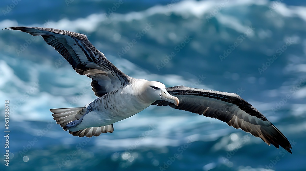 Elegant albatross soaring over open ocean, massive wingspan: An elegant ...