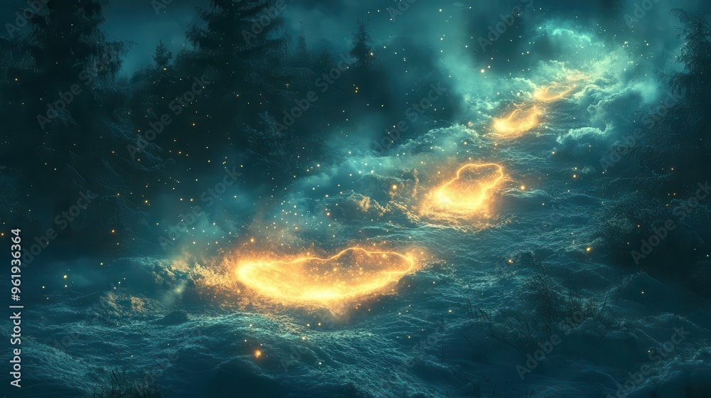 artistic representation of a carbon footprint using ethereal glowing ...