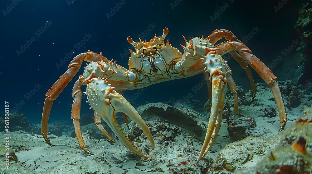 Massive Japanese spider crab in deep ocean habitat: A massive Japanese ...