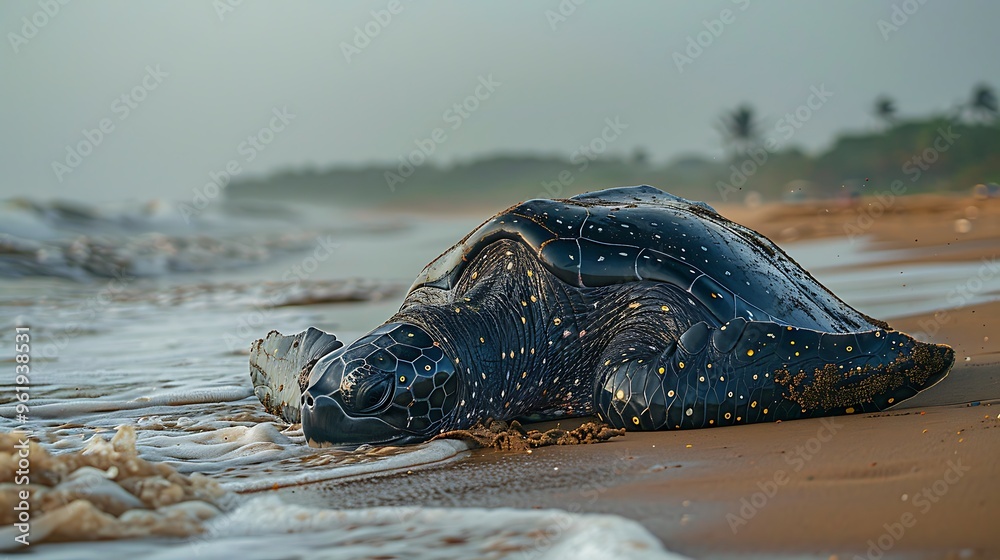 Massive leatherback sea turtle on nesting beach: A massive leatherback ...