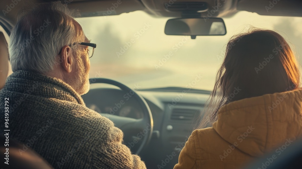 Morning commute father driving daughter to school foggy roads serene ...