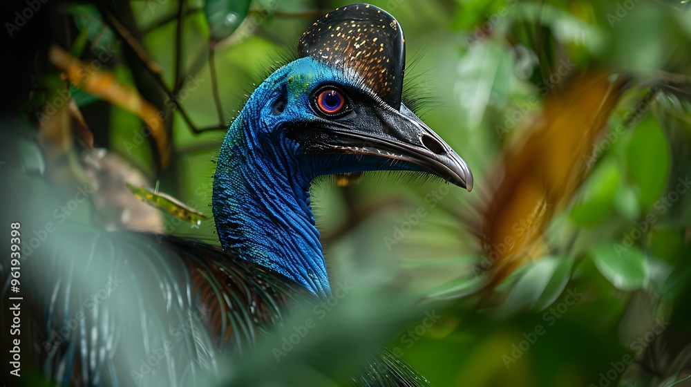 Powerful cassowary in dense rainforest undergrowth: A powerful ...