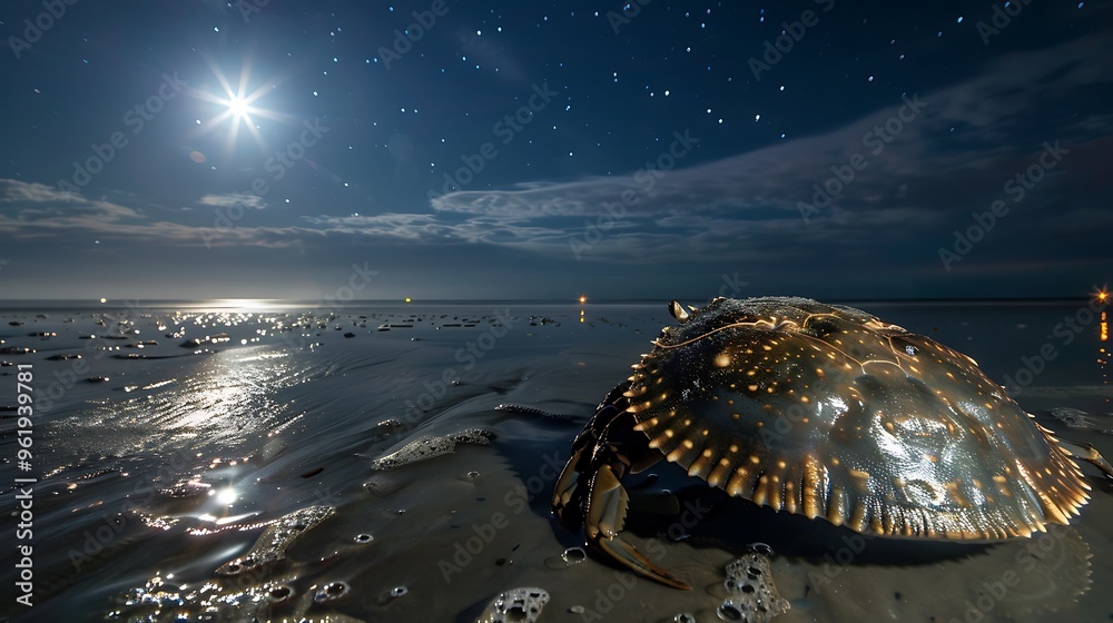 Prehistoric-looking horseshoe crab on moonlit beach: A prehistoric ...