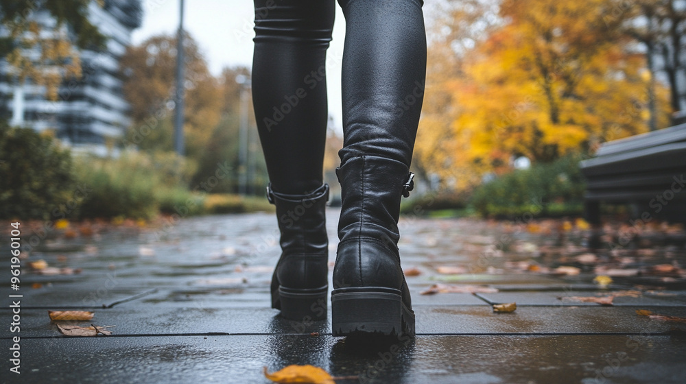 legs striding through a busy city street, with a focus on the movement ...