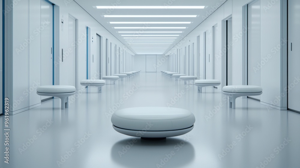 Streamlined smart factory floor featuring automated conveyor belts ...
