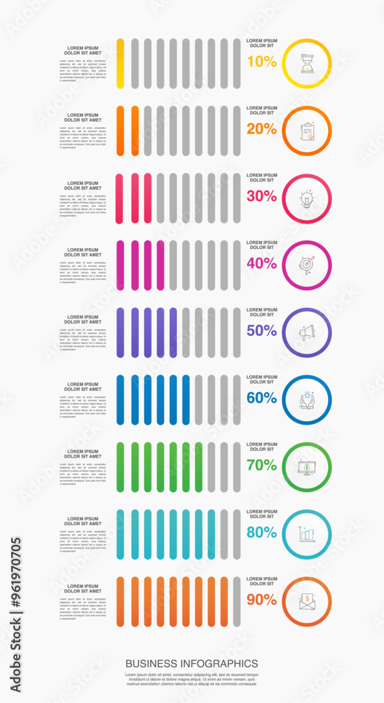 Vector infographic design template. Modern concept with nine steps ...