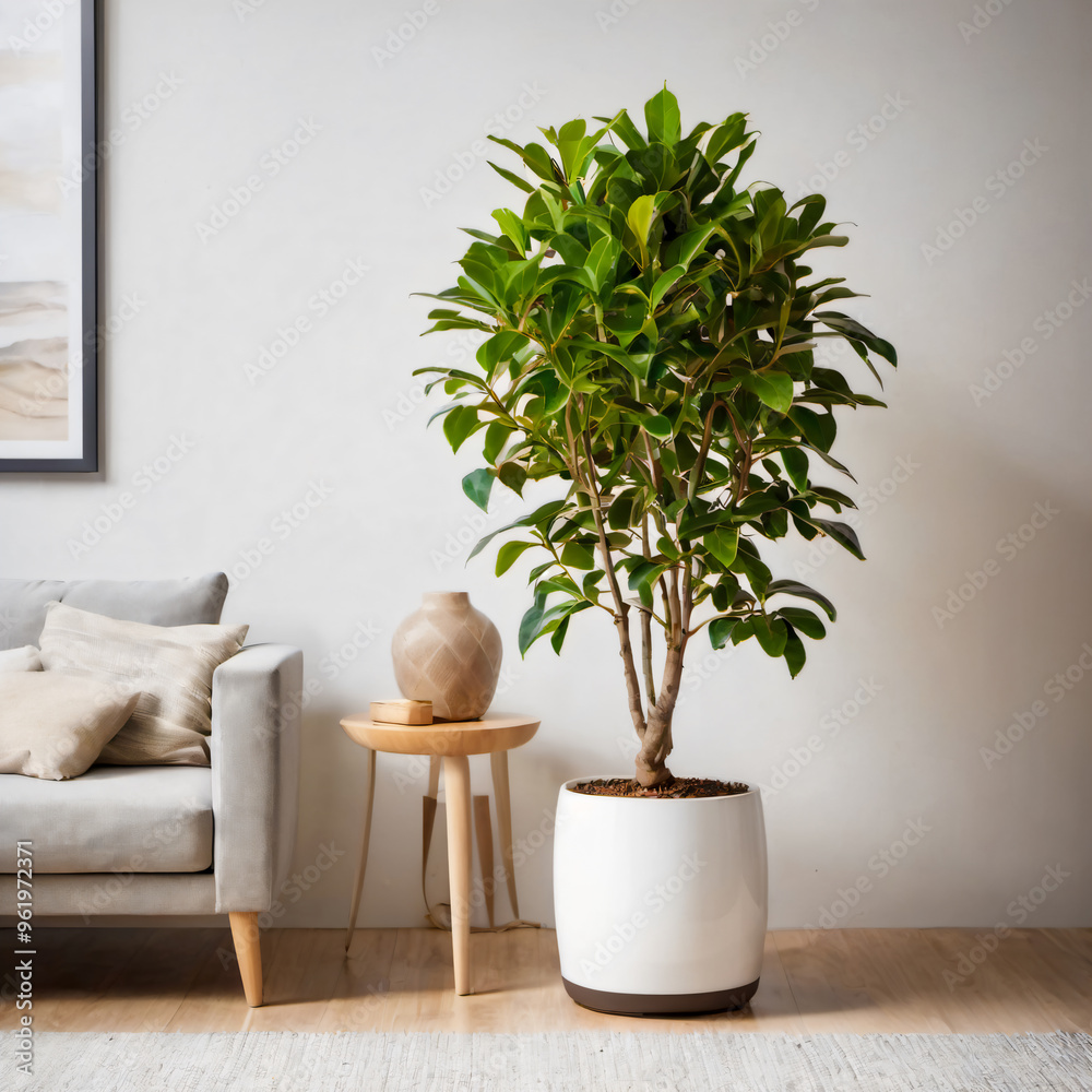 weeping fig tree plant minimal modern pot living room with floral ...