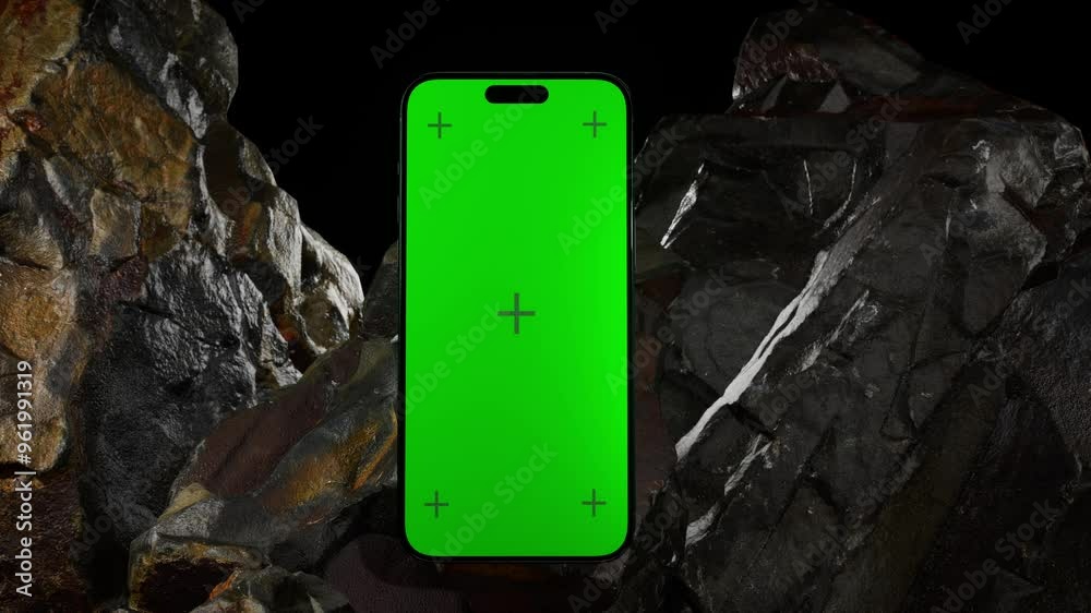 Phone Mockup Greenscreen Template For chroma key on Rock Background ...