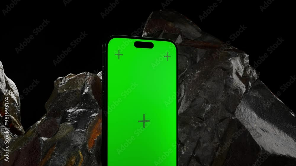 Phone Greenscreen Template Close up short on Rock Background, Model 3D ...