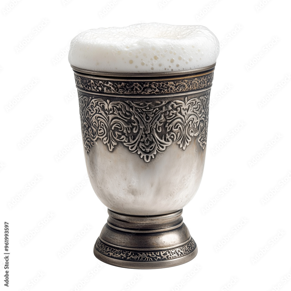 turkish traditional drink ayran with traditional metal glass and foam ...