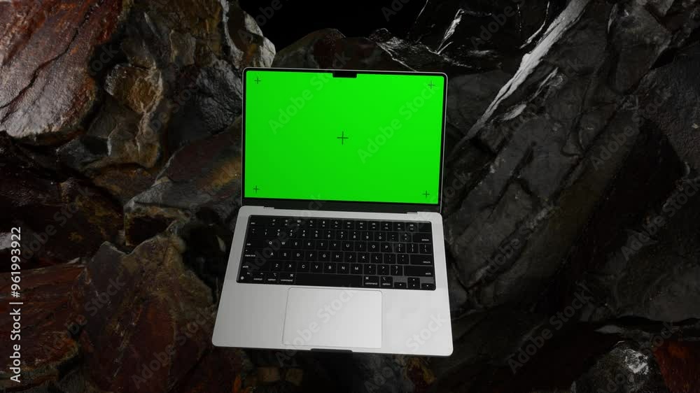 Laptop Mockup Greenscreen Template For chroma key on Rock Background ...
