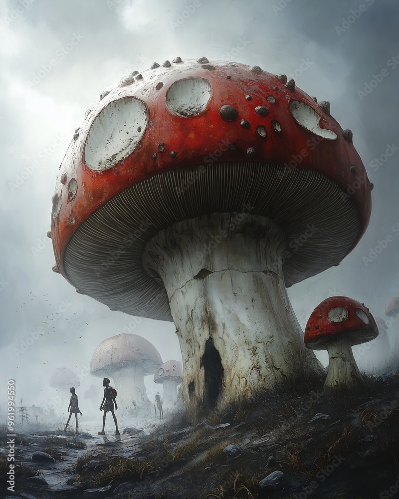people walking mushroom structure middle field acid pixie inspiring ...