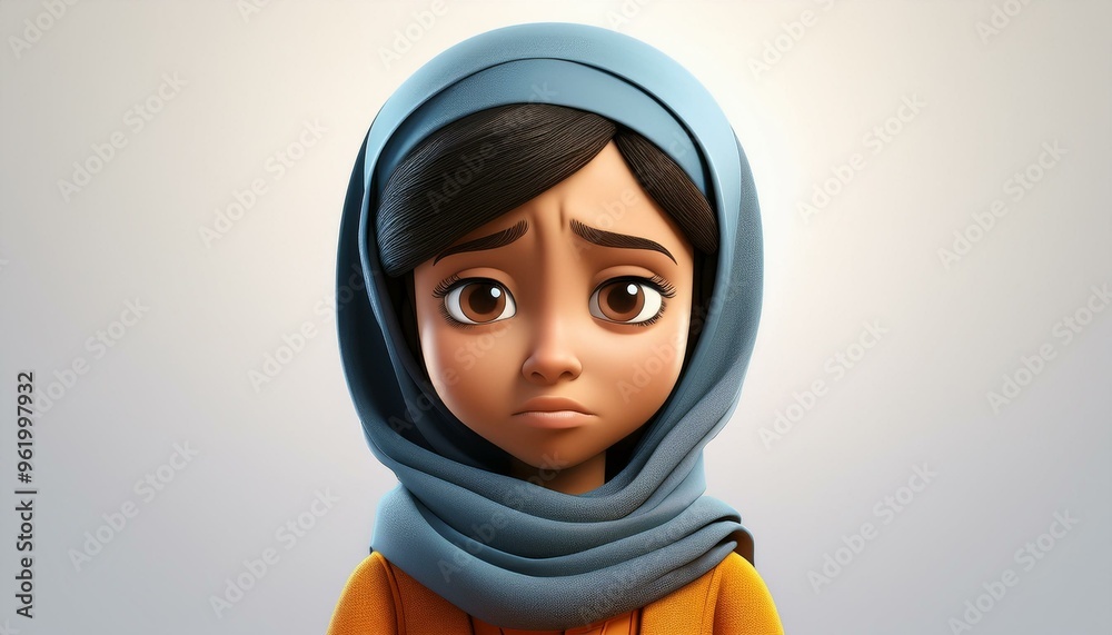 Sad Young Asian Girl Cartoon Character with Closed Eyes in 3D Style ...