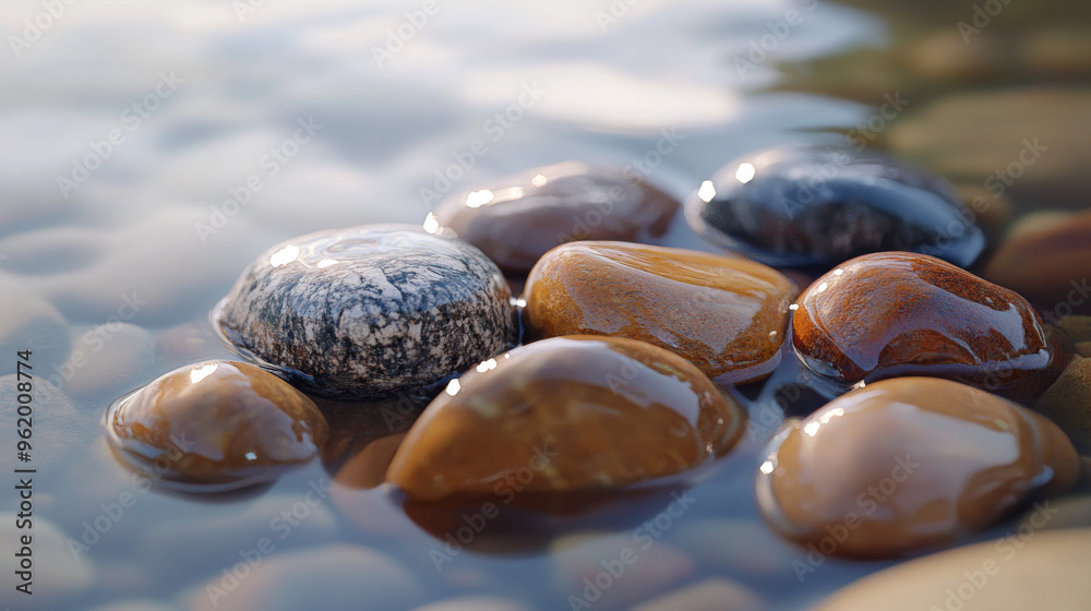 Smooth, rounded stones, worn by years of water and wind, are like tiny ...