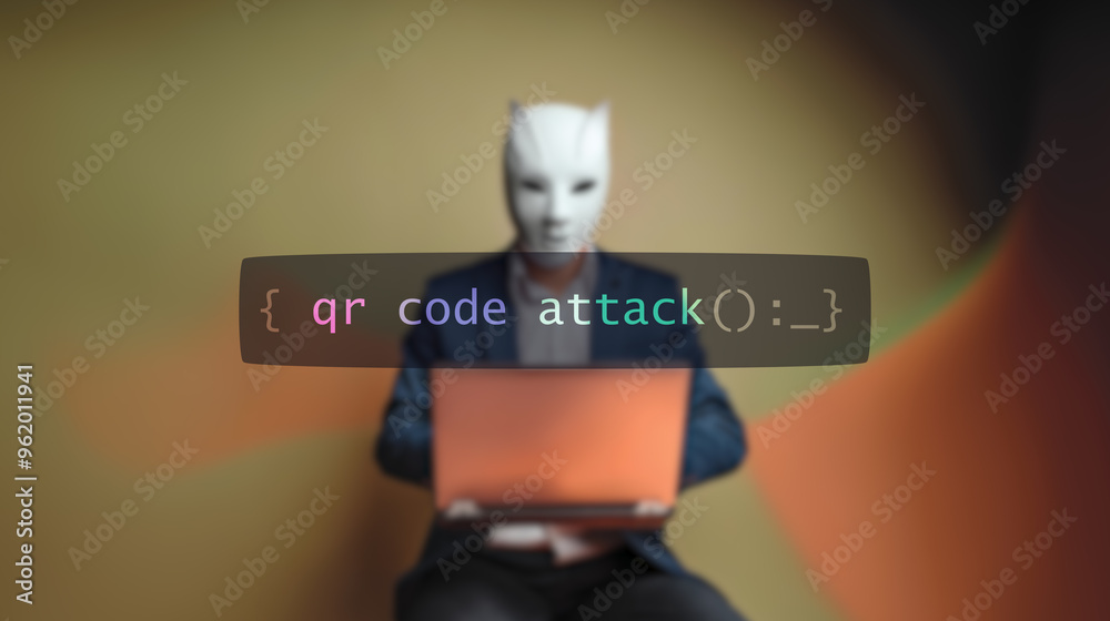 Cybersecurity concept qr code attack on foreground screen, hacker ...