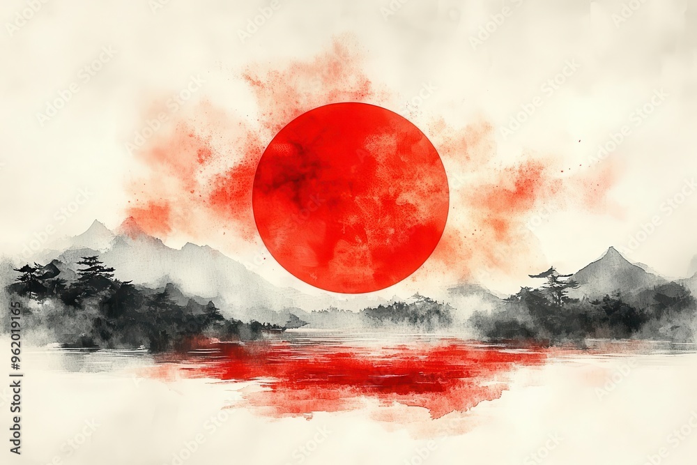 abstract interpretation of japanese flag bold red circle on white ...