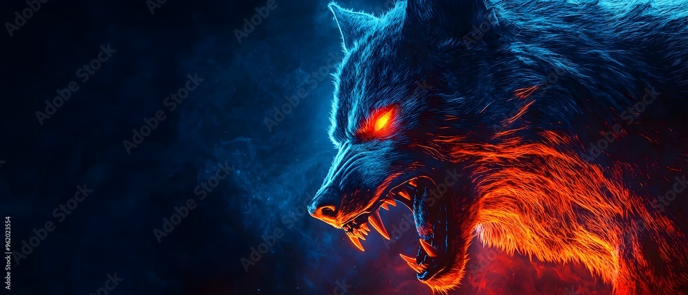 Neon Werewolf Glowing in the Dark on Halloween Photography Concept with ...