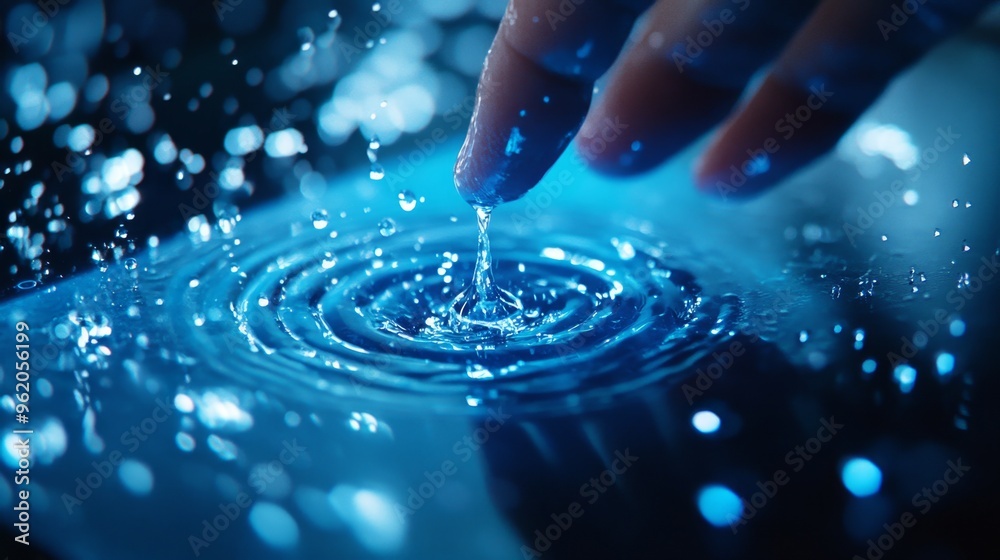 Water drops appearing as interactive elements on a cutting-edge ...