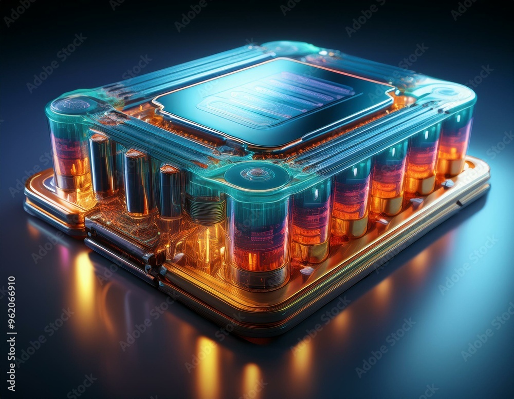 Depict a cross-section of a high-tech lithium-ion battery cell Stock ...