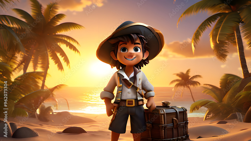 Young Adventurer Cartoon Character with Pirate Hat and Treasure Map on ...