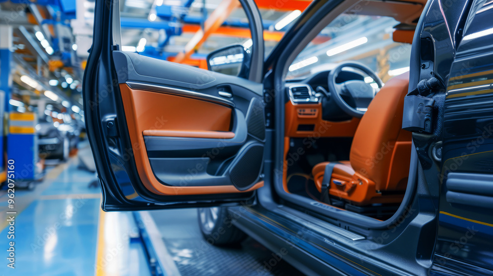 Open Car Door On Factory Assembly Line, Revealing Interior Details. New ...