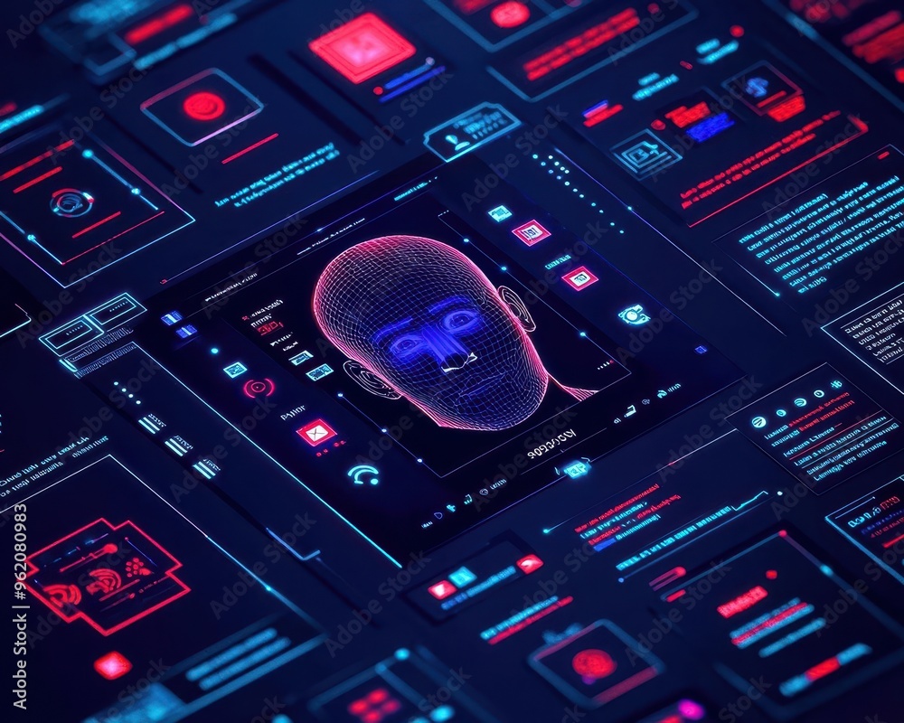 Flat lay of biometric facial recognition devices used for access ...