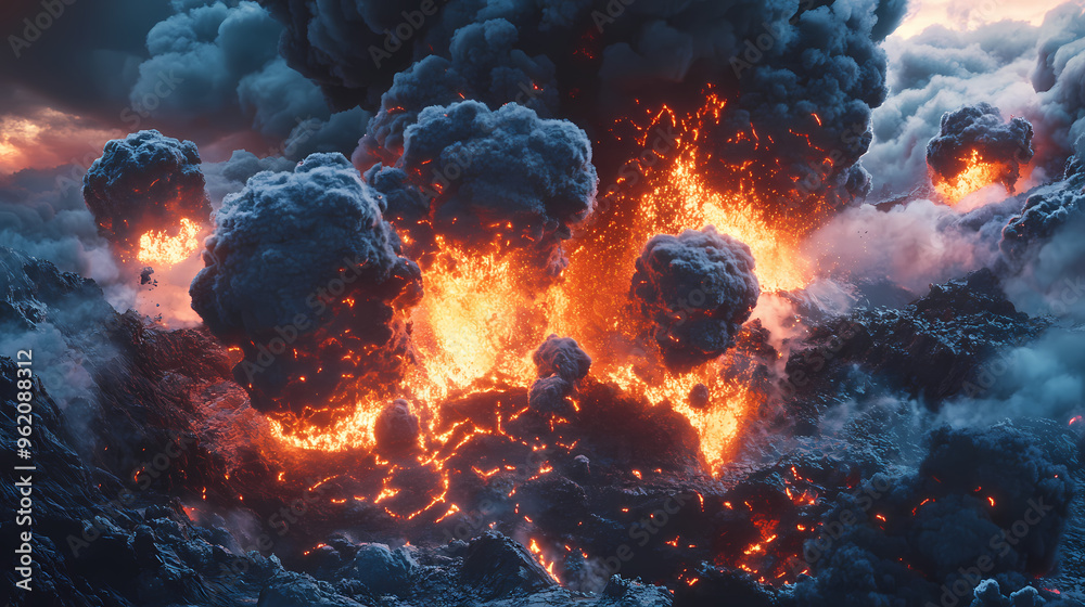 Volcanic bombs frozen in mid-air during an eruption, powerful forces ...