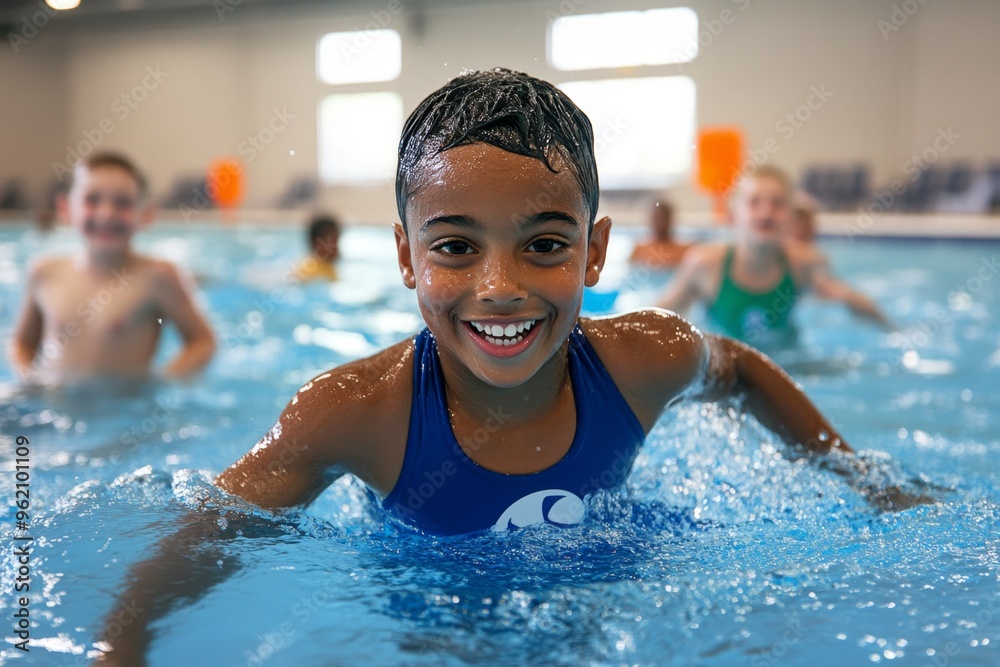 Children in the pool, flip turns, racing for fun practice their flip ...